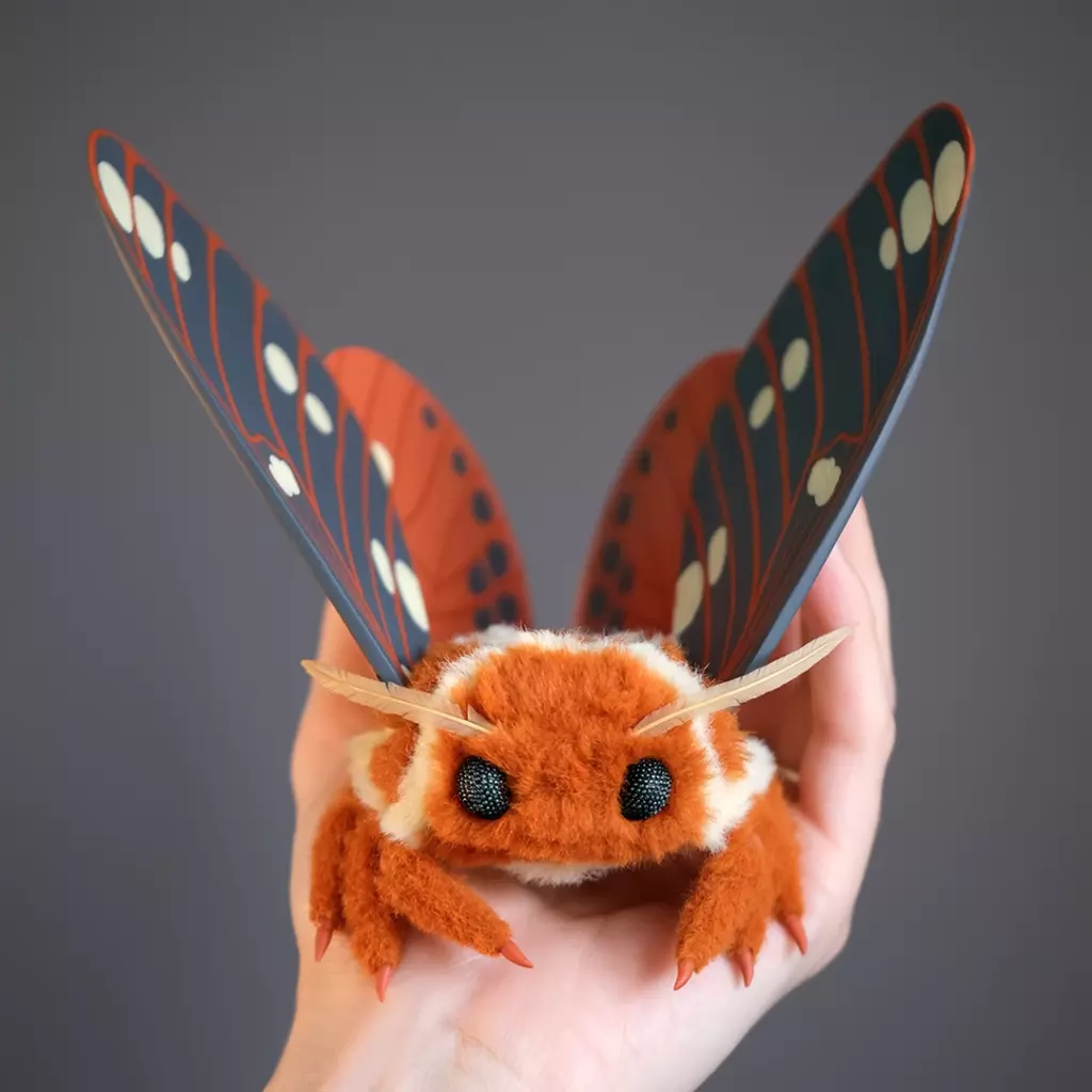 Regal Moth Plush Doll – Handmade Orange Insect Soft Sculpture